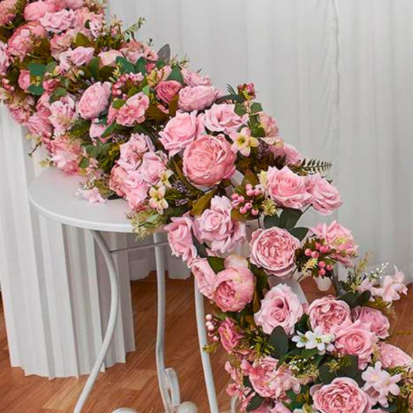 LUXE Pink Rose with Greenery Mixed Table Runner - 78 Inches