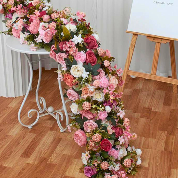 LUXE Mix Pink Rose with Greenery Table Runner - 78 Inches