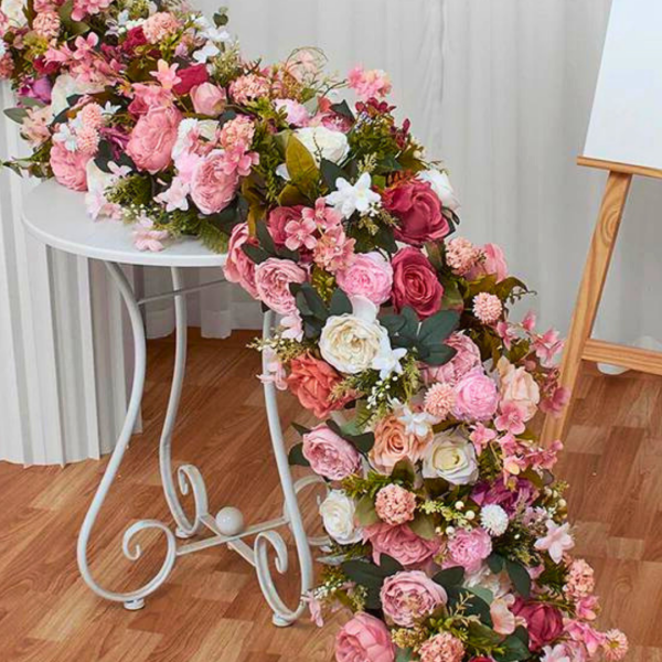 LUXE Mix Pink Rose with Greenery Table Runner - 78 Inches