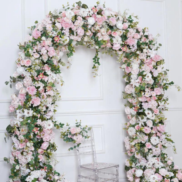 8ft LUXE Pink Rose & Green Leaf Mixed Floral Arch with Optional Frame