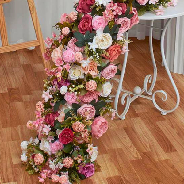 LUXE Mix Pink Rose with Greenery Table Runner - 78 Inches