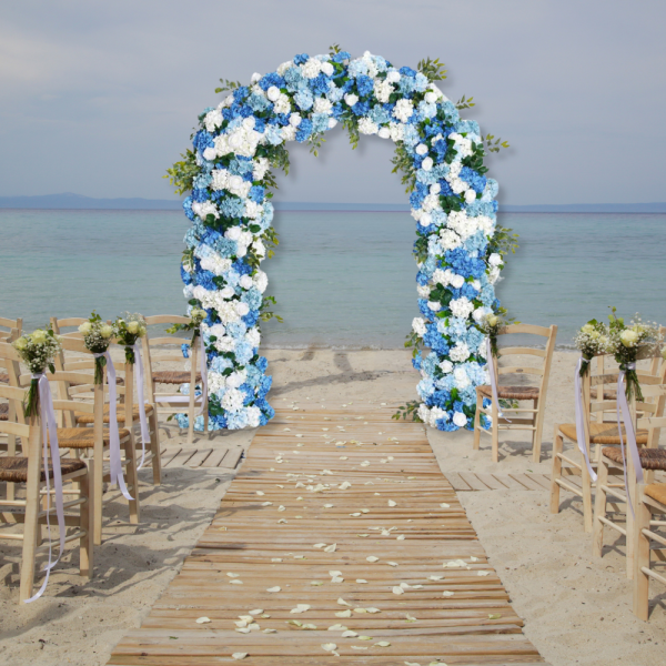 8ft LUXE Blue & White Rose & Hydrangea Floral Arch with optional frame