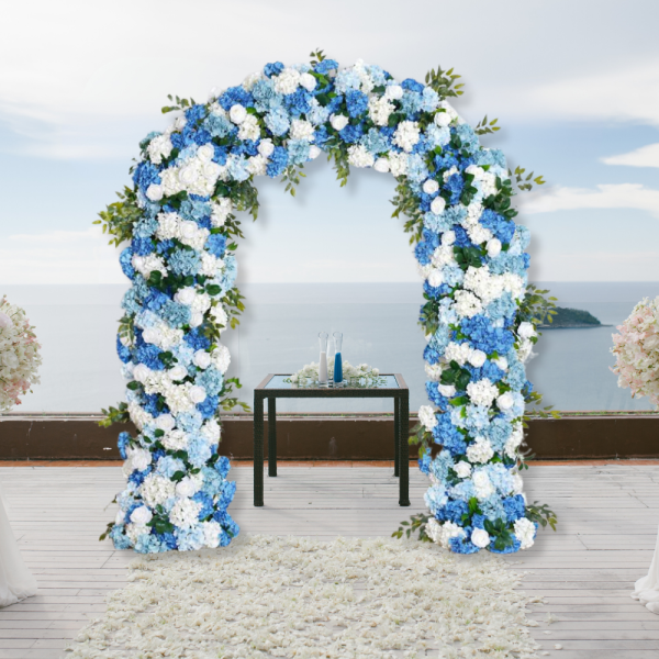 8ft LUXE Blue & White Rose & Hydrangea Floral Arch with optional frame