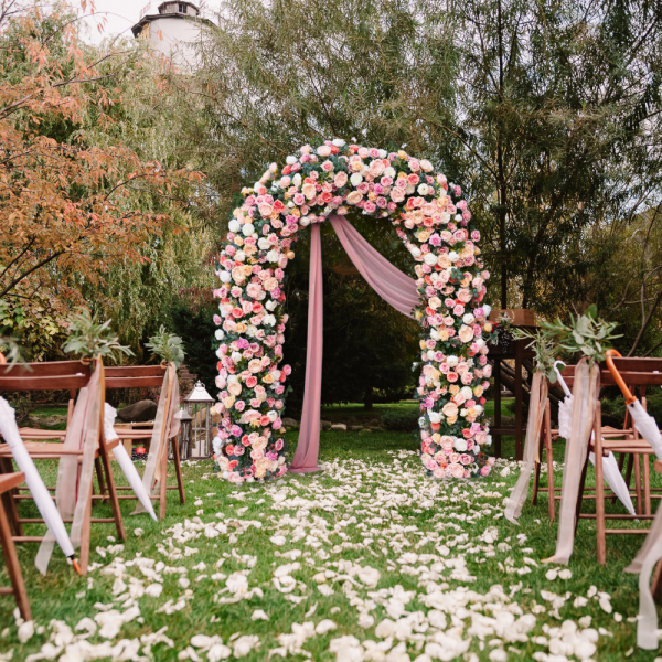 8ft LUXE Light Pink & White Rose & Green Leaf Floral Arch with optional ...