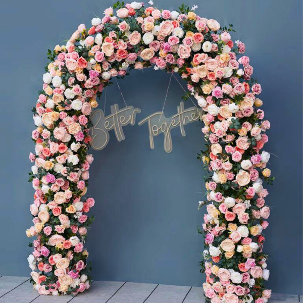 8ft LUXE Light Pink & White Rose & Green Leaf Floral Arch with optional ...