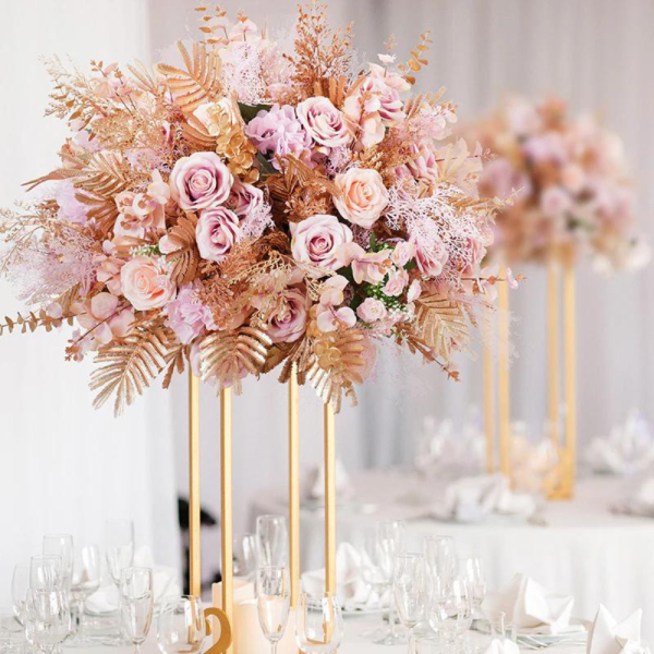 LUXE Golden Leaves & Pink Rose Table Centerpiece - 24 Inches