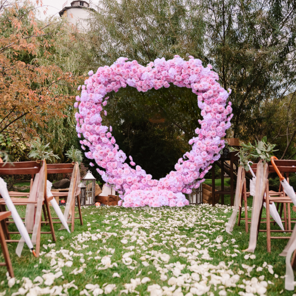 8ft LUXE Pink Rose & Hydrangea Heart Shaped Floral Arch with optional frame