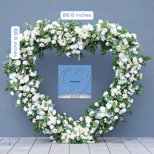 8ft LUXE White Rose & Green Willow Leaf Heart Shaped Floral Arch with ...
