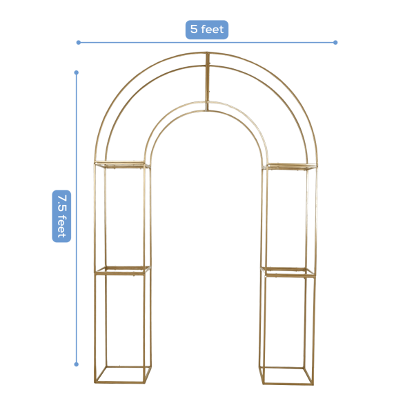 7.5ft 3D Gold Metal Wedding Arch Backdrop Stand with Round Top – Heavy ...
