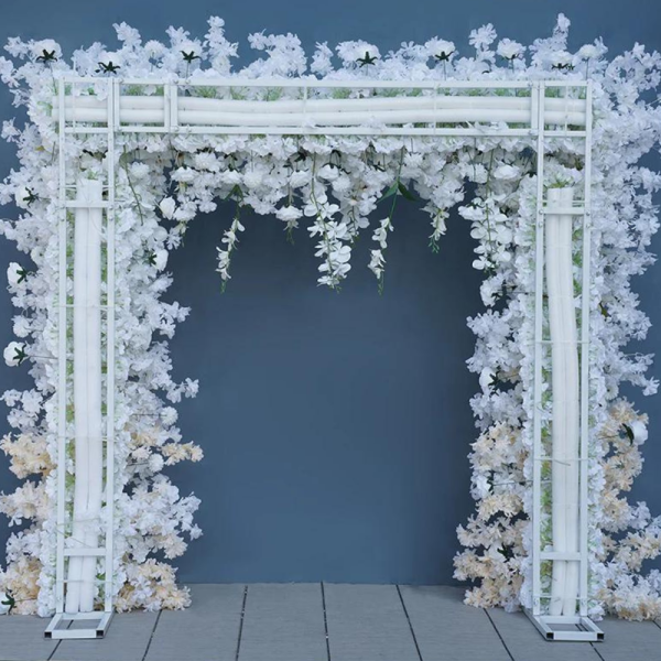 8ft LUXE White & Champagne Cherry Blossom Square Floral Arch with ...