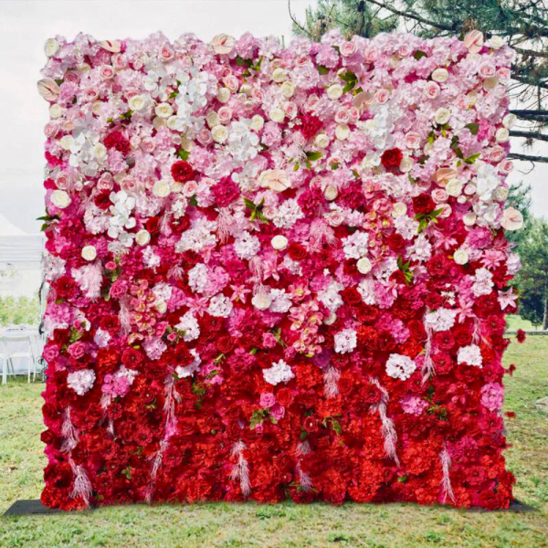 Luxe 5D Gradient Red & Pink Rose & Palm Orchid Floral Wall - Roll Up ...