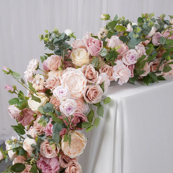 LUXE Colorful Rose & Peony Mixed with Green Leaf Table Runner - 83 Inches