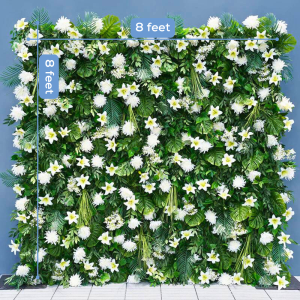 Luxe 5D White Lily & Chrysanthemum & Green Palm Leaf Floral Wall - Roll ...