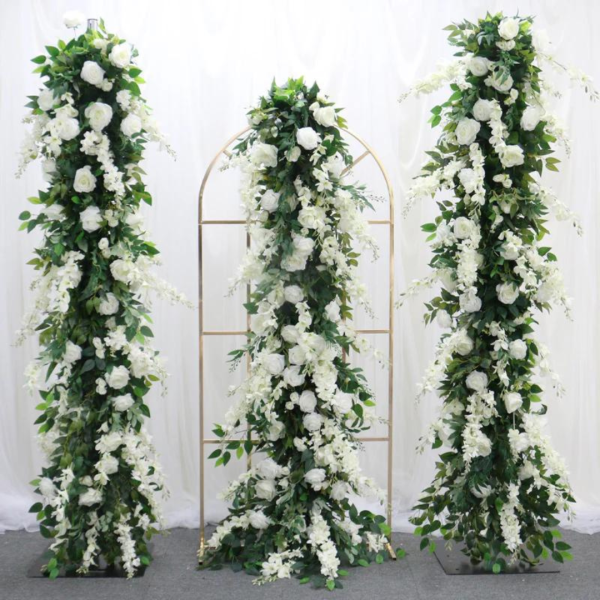 LUXE White Rose, Delphinium & Greenery Mixed Table Runner - 83 Inches