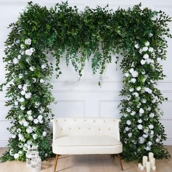 8ft LUXE White Rose, Green Willow Leaf & Wisteria Mixed Square Floral ...