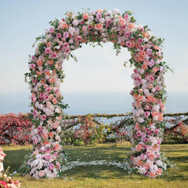 8ft LUXE Pink Rose, Peony & Green Eucalyptus Leaf Mixed Floral Arch ...