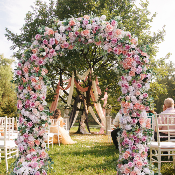 8ft LUXE Pink Rose, Peony & Green Eucalyptus Leaf Mixed Floral Arch ...
