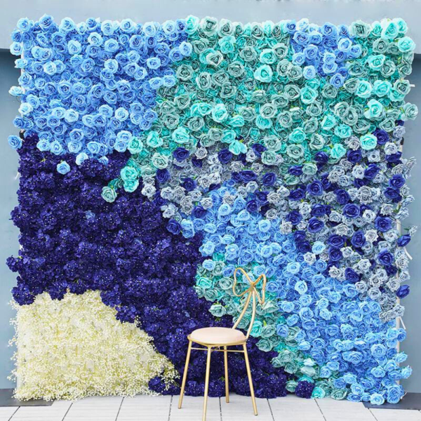 Luxe 5D Gradient Blue Rose & Hydrangea Floral Wall - Roll Up Curtain ...