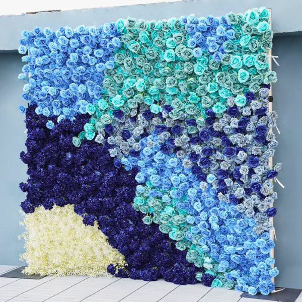 Luxe 5D Gradient Blue Rose & Hydrangea Floral Wall - Roll Up Curtain ...