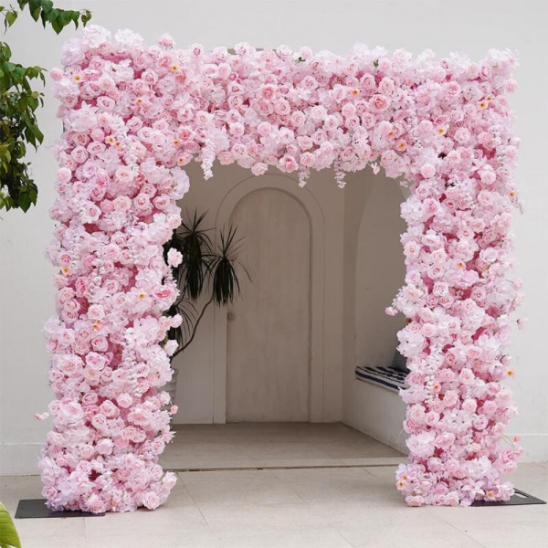 8ft LUXE Pink Rose & Wisteria Square Floral Arch with Optional Pipe Kit ...