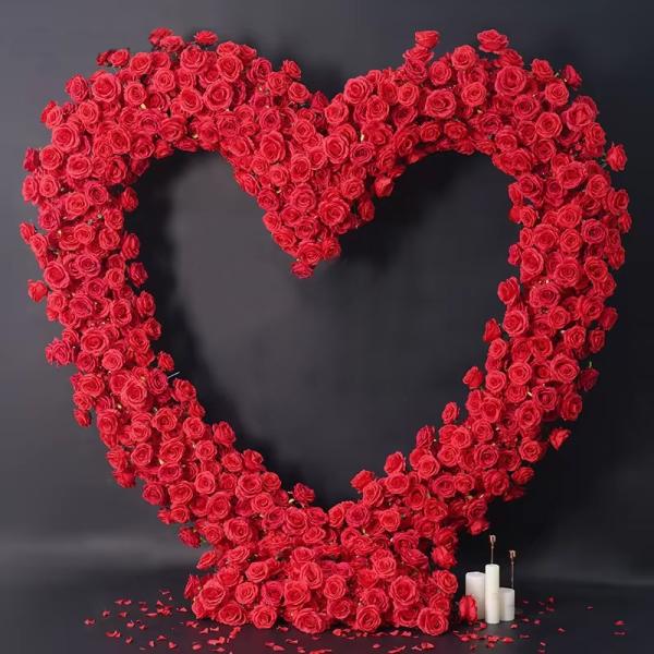 8ft LUXE Red Rose Heart Shaped Floral Arch with Optional Frame