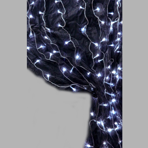 8ft Black Organza Curtain with White LED Lights