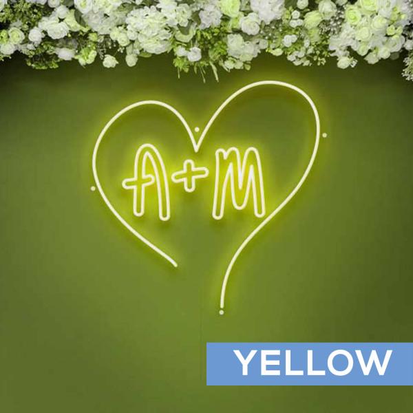 Custom Neon Sign Your Initials in Monogram Heart - Choose your Size and ...