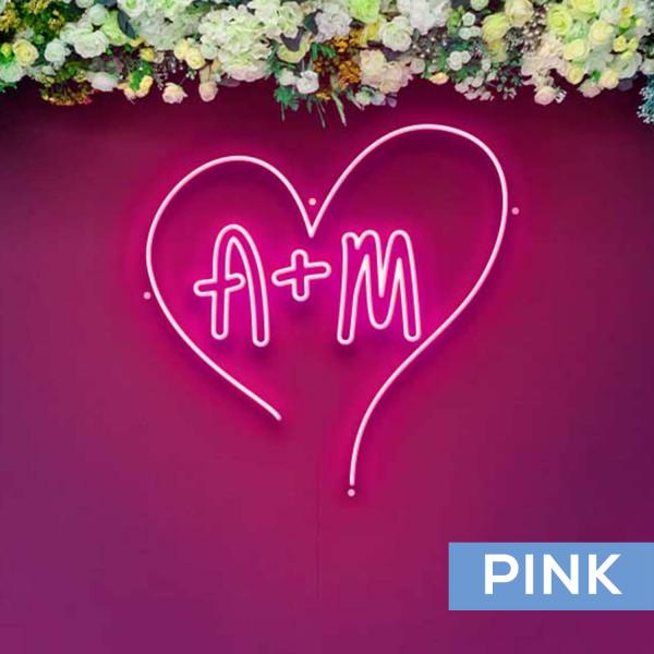 Custom Neon Sign Your Initials in Monogram Heart - Choose your Size and ...