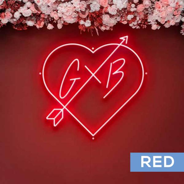 Custom Neon Sign Your Initials in Monogram Heart w/ Arrow - Choose your Size and Color!