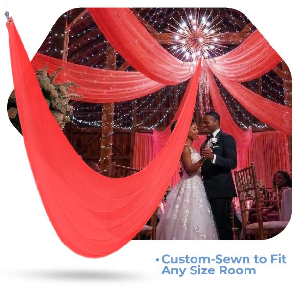Single Piece -Red FR Sheer Prefabricated Ceiling Drape Panel - Choose ...