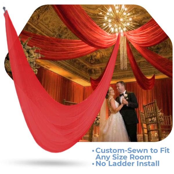 Single Piece - Red Sheer Prefabricated Ceiling Drape Panel - Choose ...