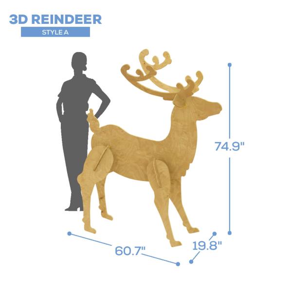 Collapsible 3D Wood Reindeer - Style A