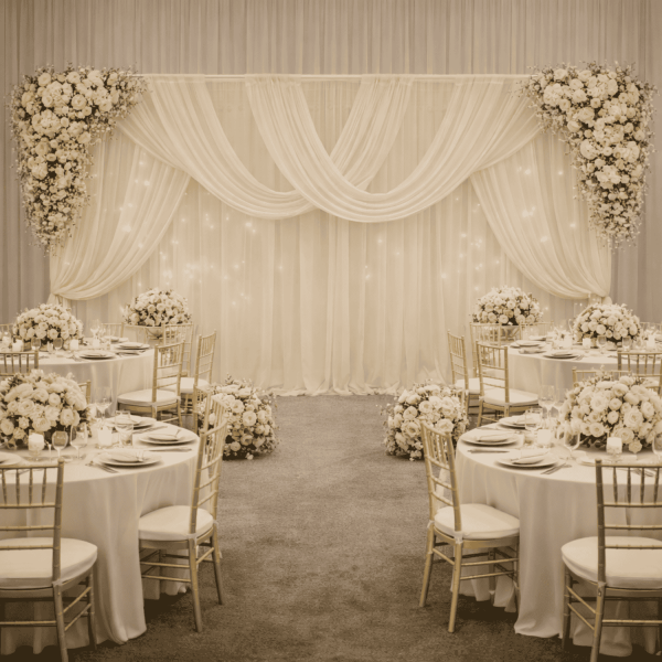 Ivory Sheer Chiffon Valance Curtain – Curved Backdrop Swag Topper with ...