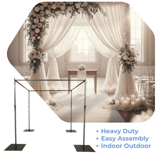 10ft 4-Post Black Metal Canopy Backdrop Stand (Wedding Arch / Chuppah ...