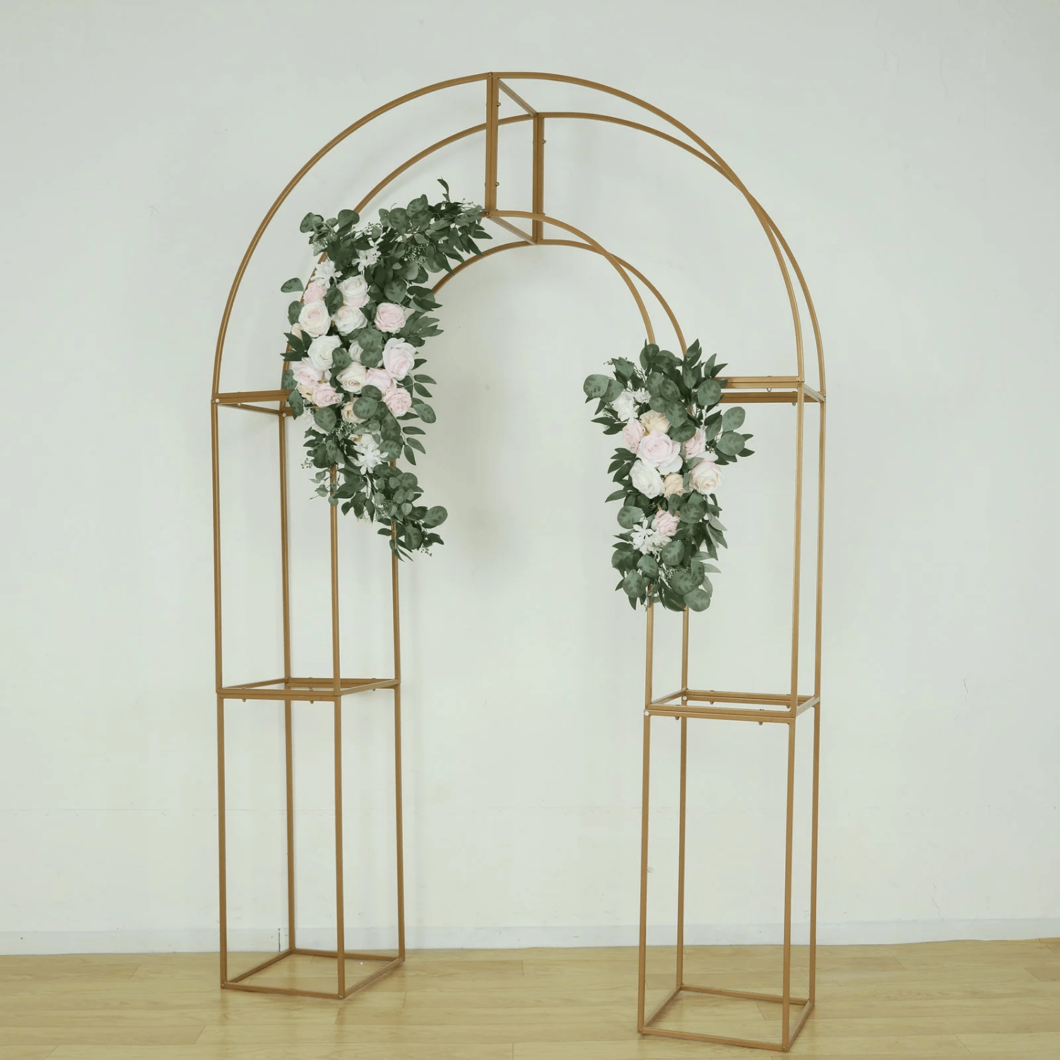7.5ft 3D Gold Metal Wedding Arch Backdrop Stand with Round Top – Heavy ...