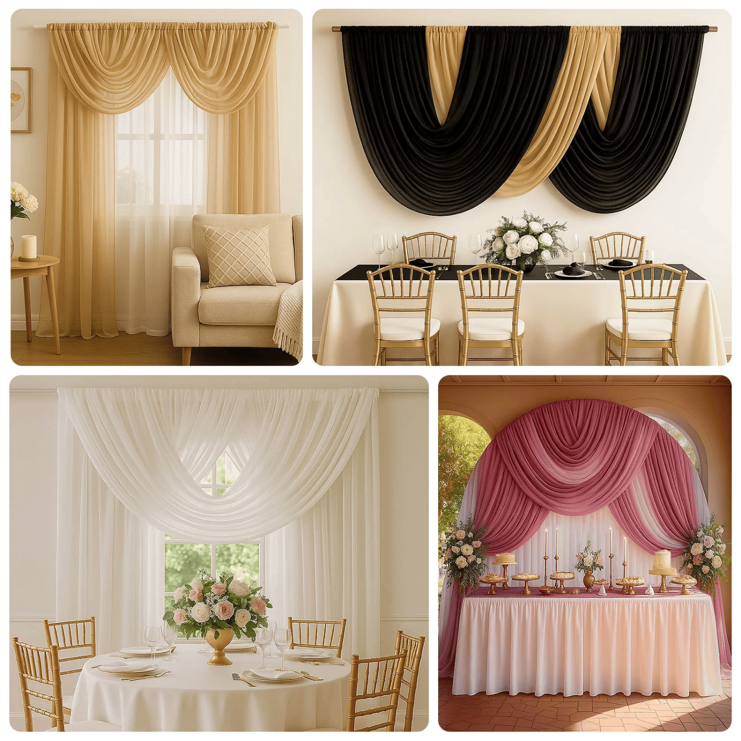 Dusty Sage Green Sheer Chiffon Valance Curtain – Curved Backdrop Swag ...
