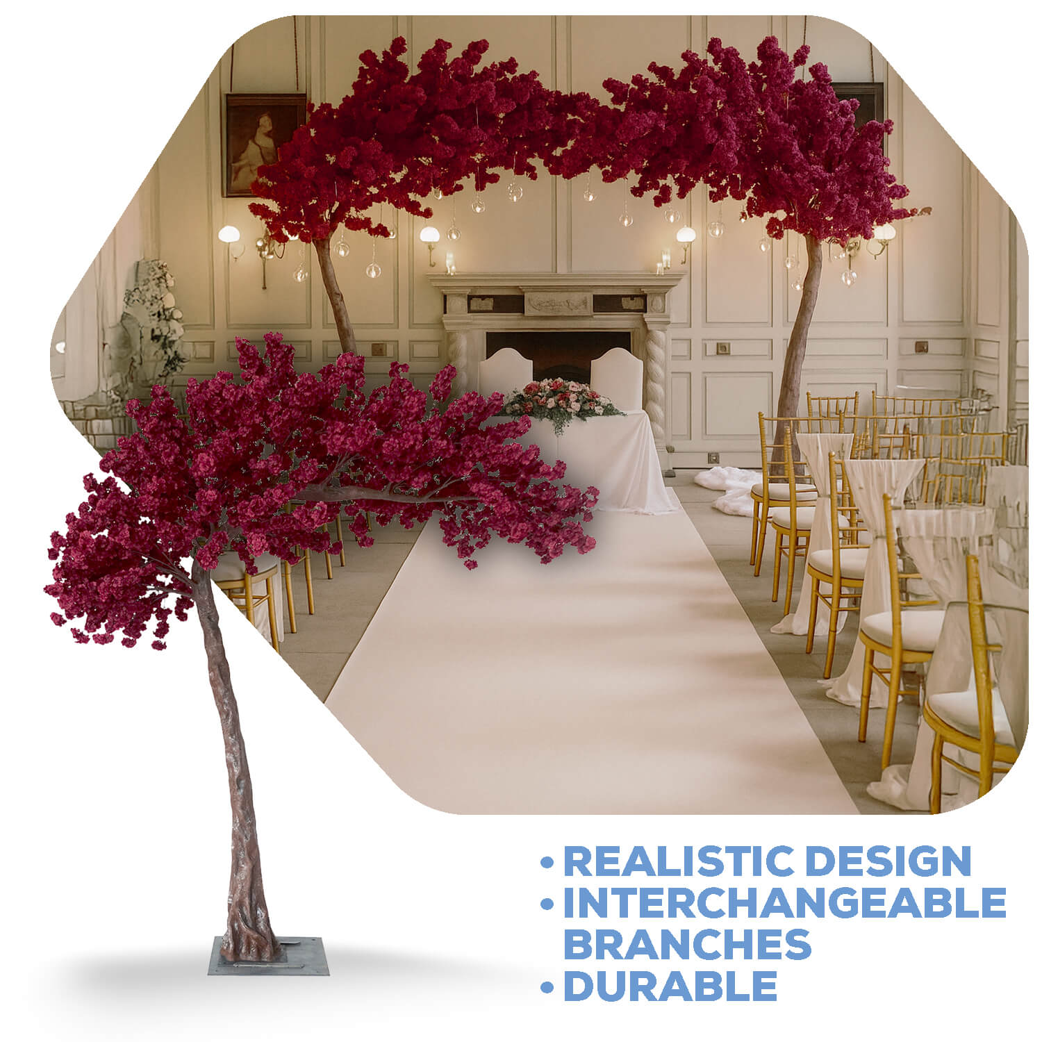 11ft Artificial Flowering Hydrangea Tree — Maroon, 27 Interchangeable ...