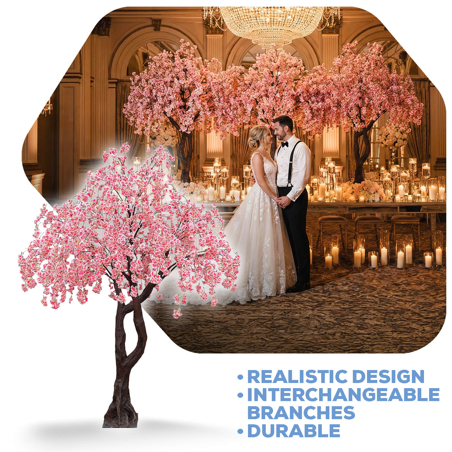 10ft Artificial Drooping Cherry Blossom Tree — Pink, 20 Interchangeable ...