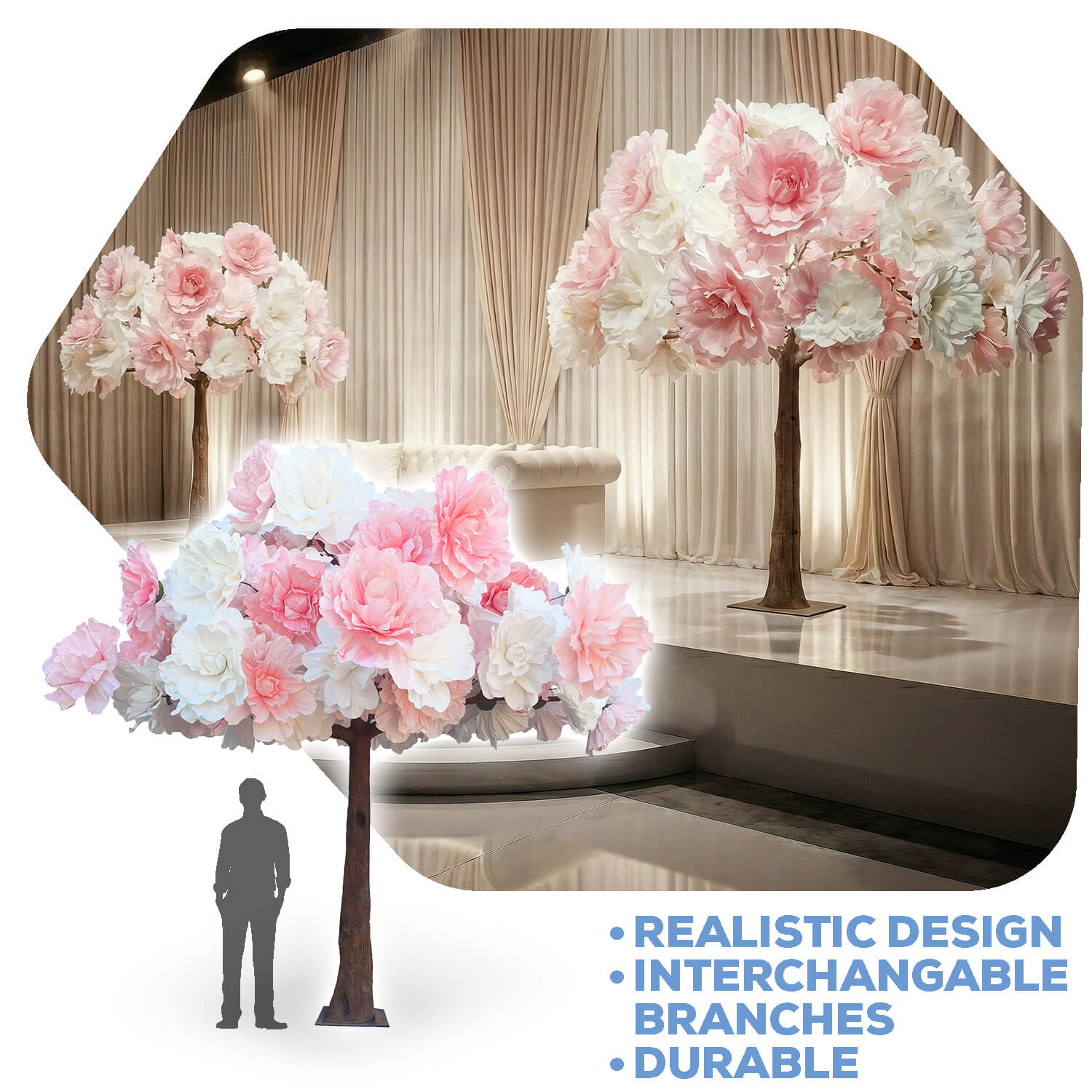 Huge 13ft Tall Luxe Artificia Tree — White & Pink Jumbo Flowers ...