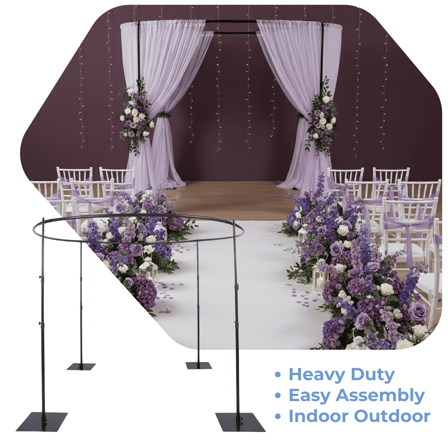10ft Adjustable 4-Post Black Metal Round Canopy Backdrop Stand ...