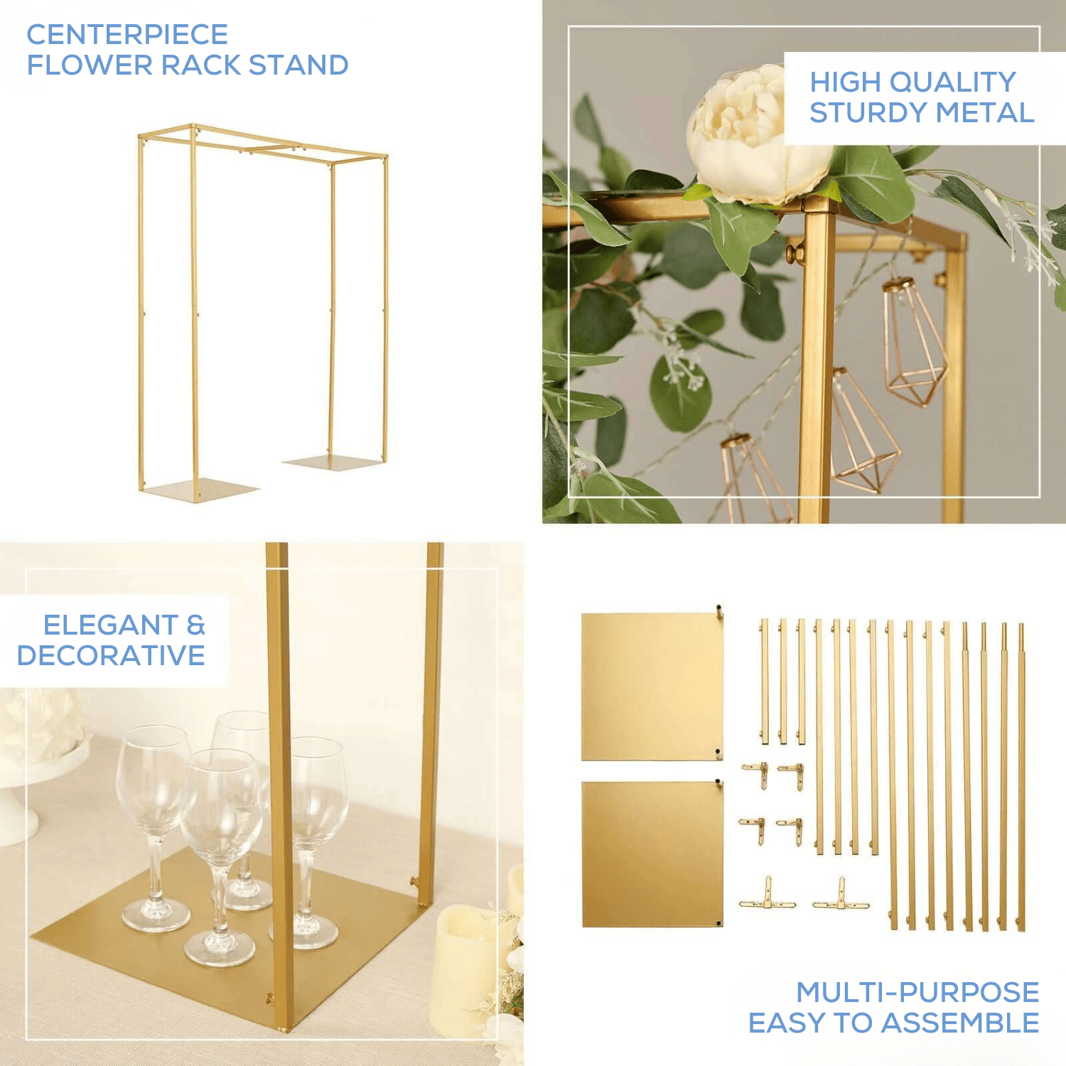 Gold Metal Adjustable Over-the-Table Flower Arch Stand for Wedding Displays