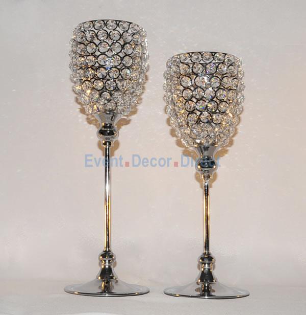 Real Crystal & Chrome Goblet/Candle Holder - 17 Tall